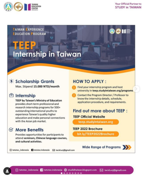 Kesempatan Magang di Taiwan – Department of Food Technology Kesempatan Magang di Taiwan – Department of Food Technology